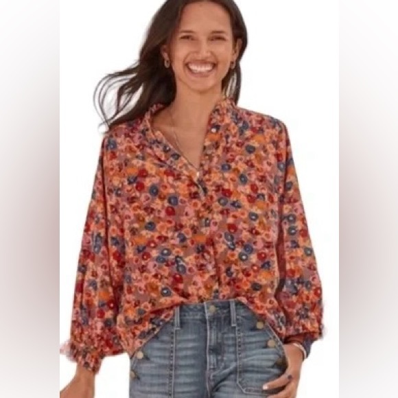 Sundance | Tops | Sundance Laurel Orange Ruffle Mandarin Collar Blouse ...